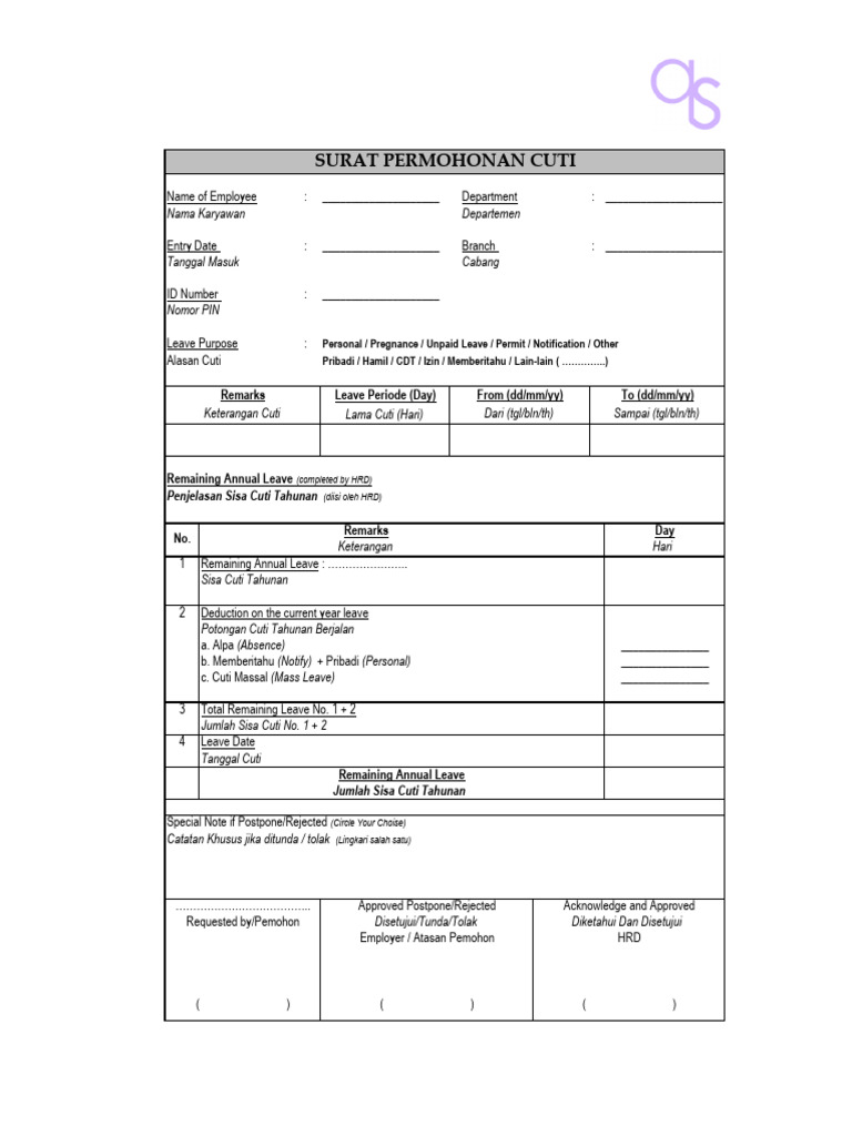 Form Permohonan Cuti | PDF