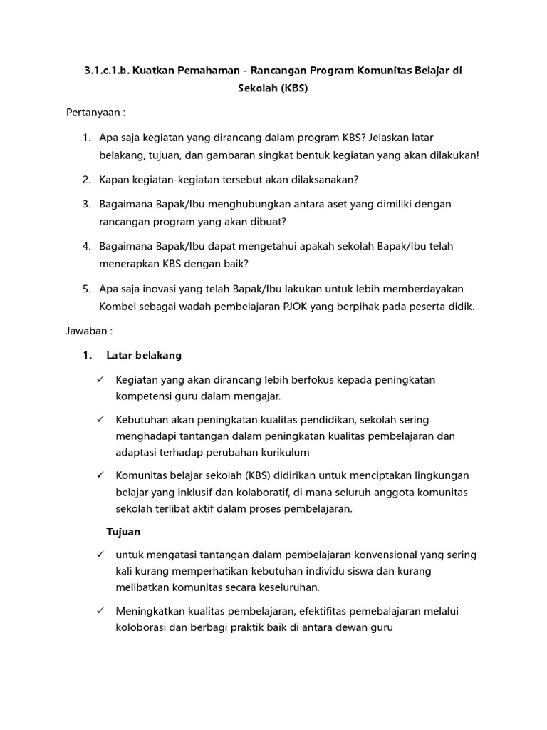 3.3.1.c.1.b. Rancangan Program Komunitas Belajar Di Sekolah (KBS ...
