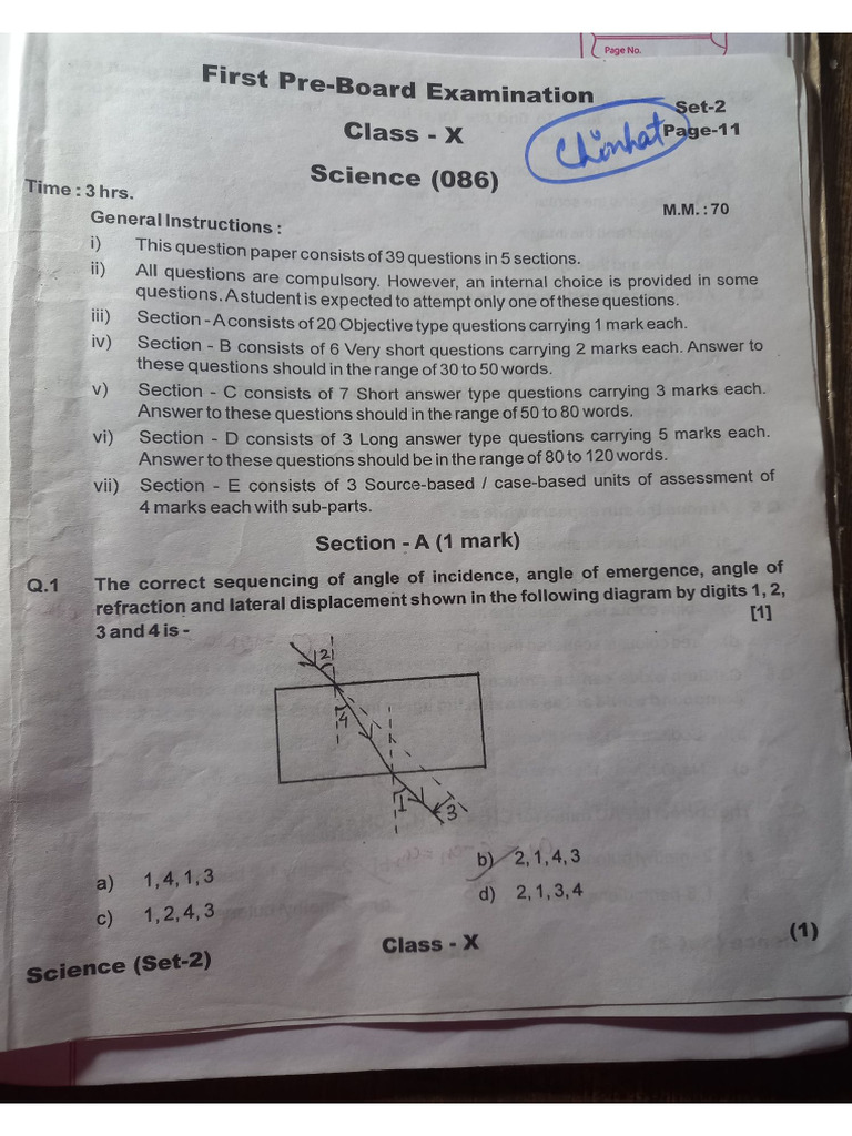science First pre- board paper ( pyq) | PDF