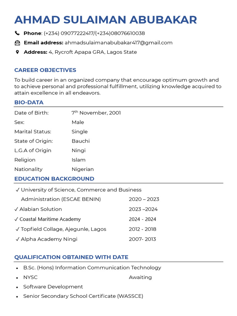 Ahmad Sulaiman Abubakar CV 2 | PDF