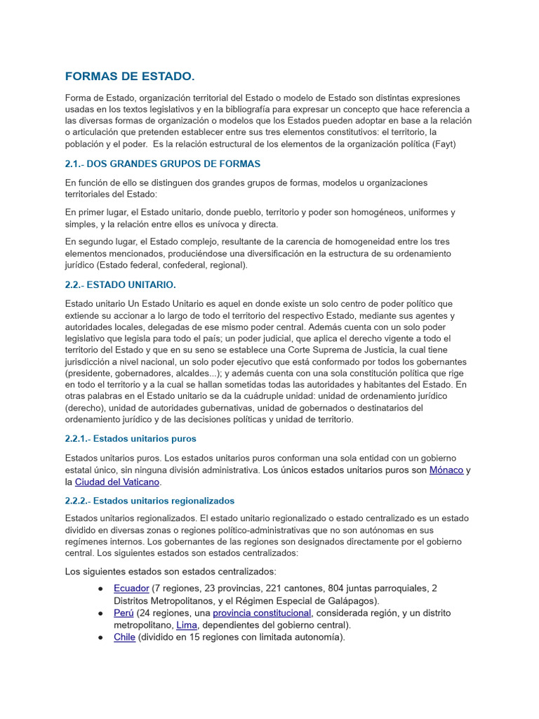 FORMAS DE ESTADO | PDF | Federación | Federalismo
