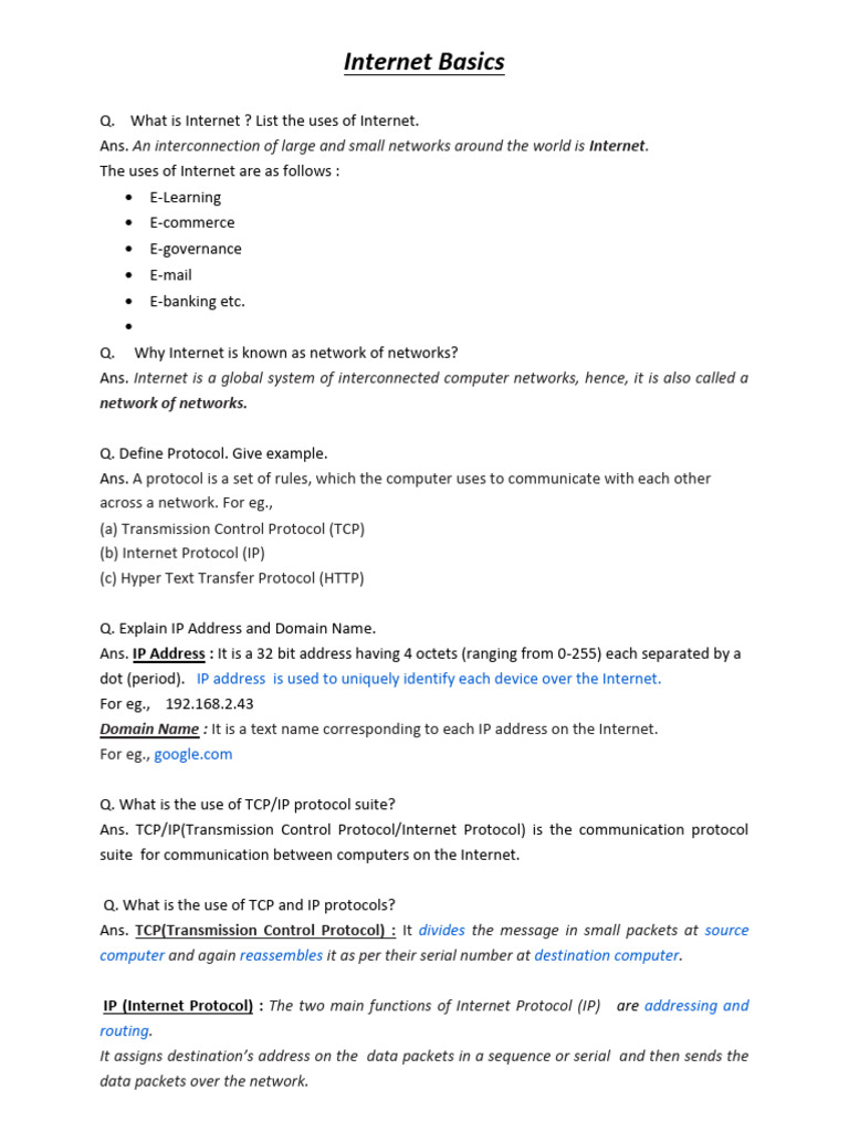 Q-A(Internet Basics) | PDF | World Wide Web | Internet & Web
