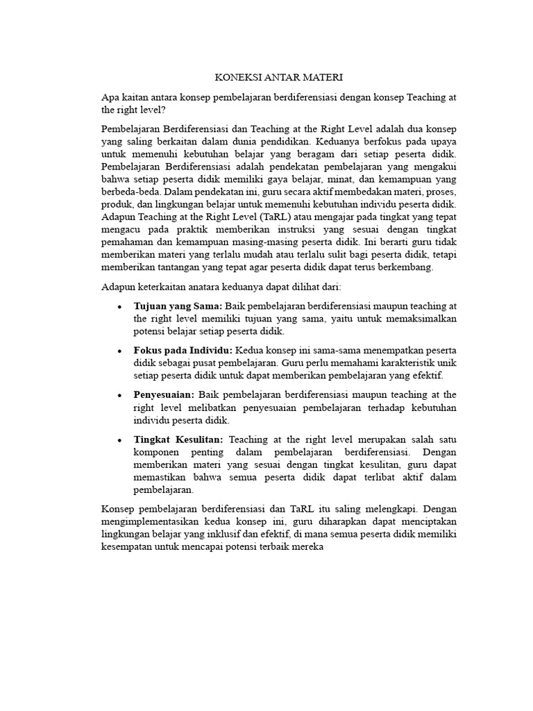 Koneksi Antar Materi - Topik 1 - Pembelajaran Berdiferensiasi | PDF