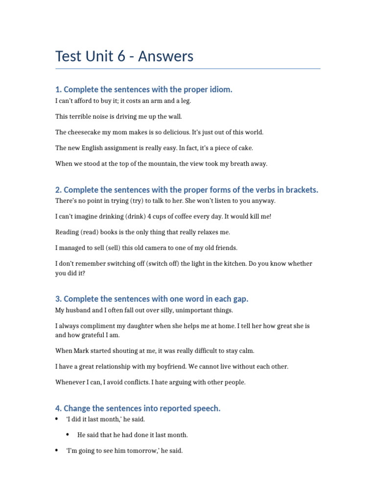 Test Unit 6 Answers | PDF