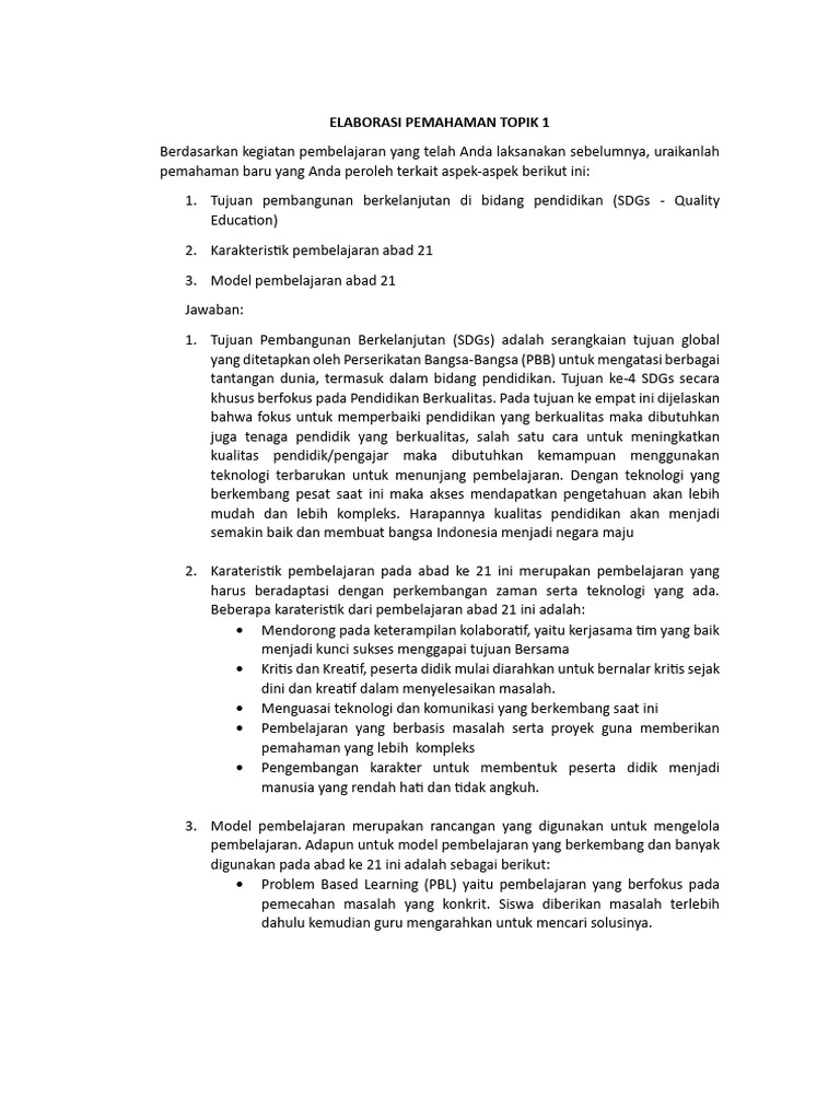 ELABORASI PEMAHAMAN_TOPIK 1 | PDF
