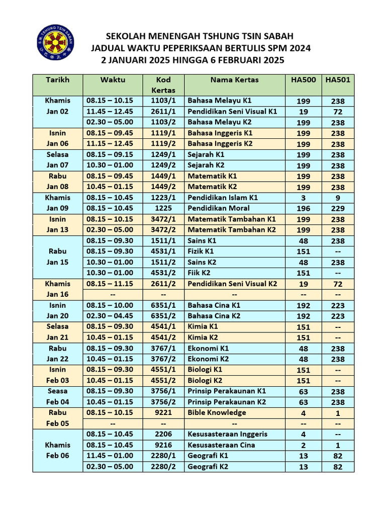 2024 STTSS SPM Exam Schedule | PDF