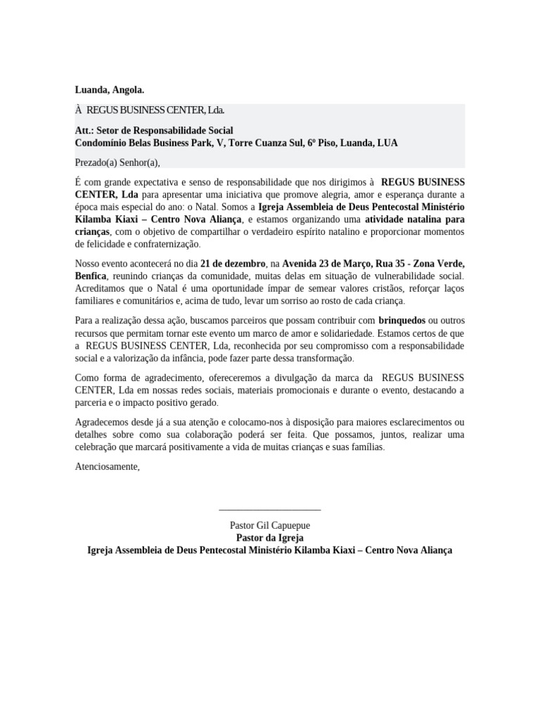 Carta de Apoio Regus | PDF