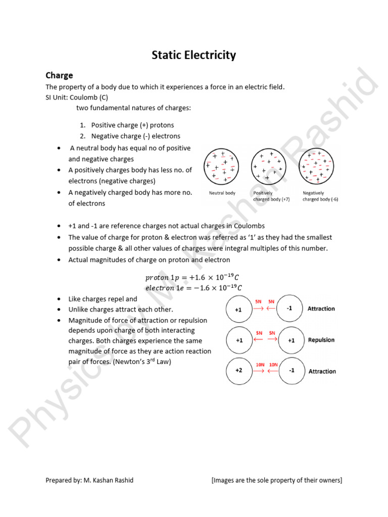 Kami Export Static Electricity O Level Notes Pdf Electric Charge Electron