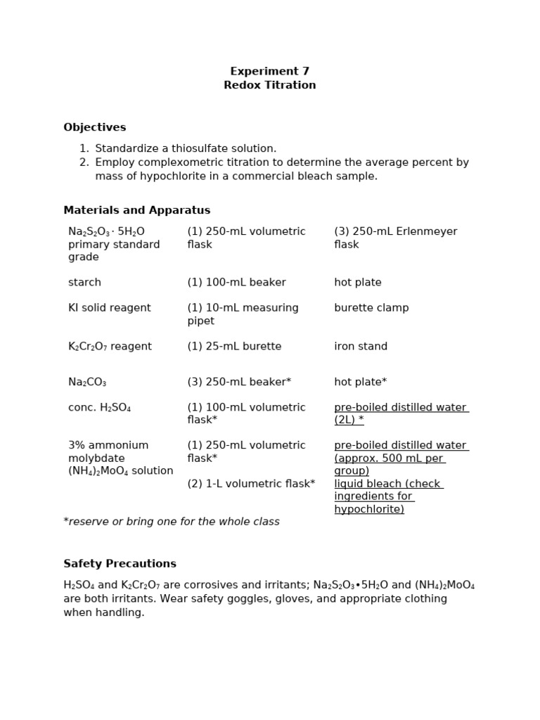 Experiment 7 Manual Sheet (1) | PDF | Titration | Chemistry