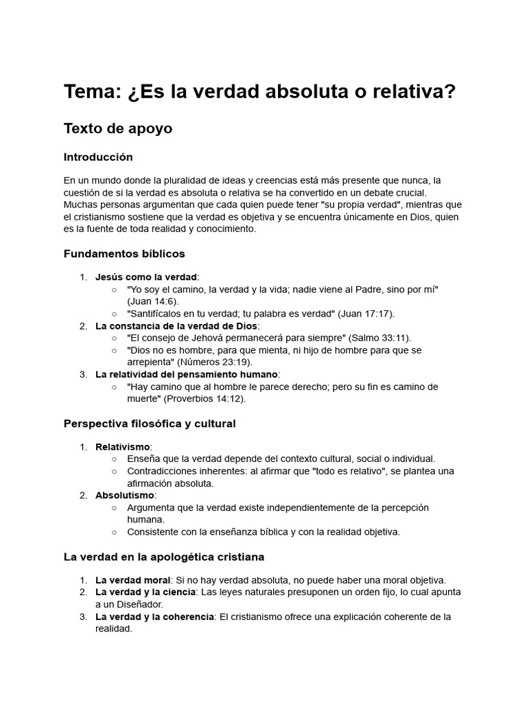 La Verdad: Absoluta o Relativa? | PDF | Verdad | Relativismo