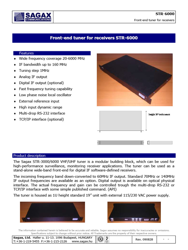 STR-6000 VHF/UHF Front-End Tuner | PDF | Bandwidth (Signal Processing ...