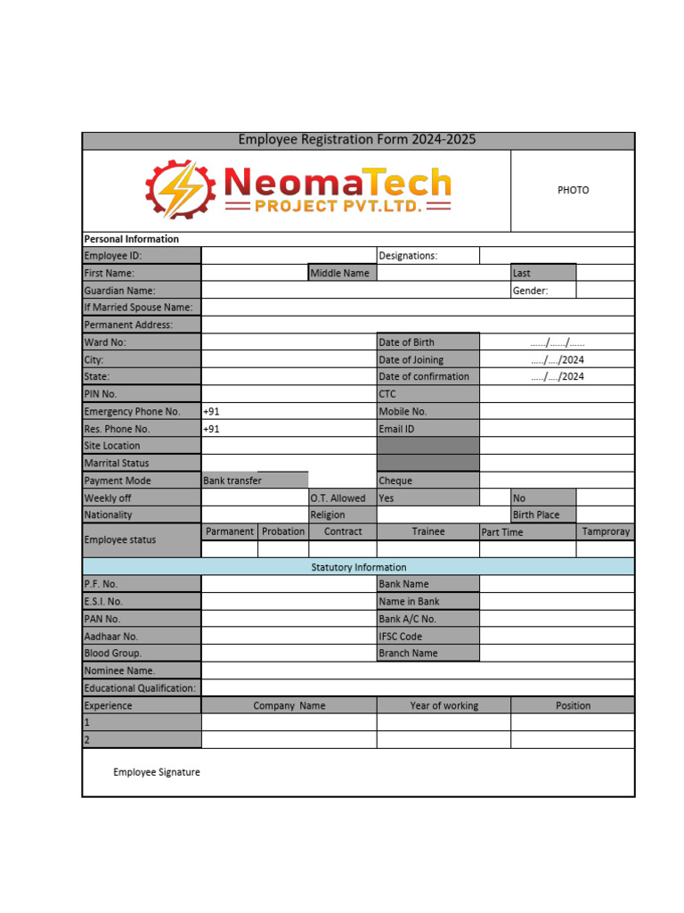 Employee Registration Form | PDF