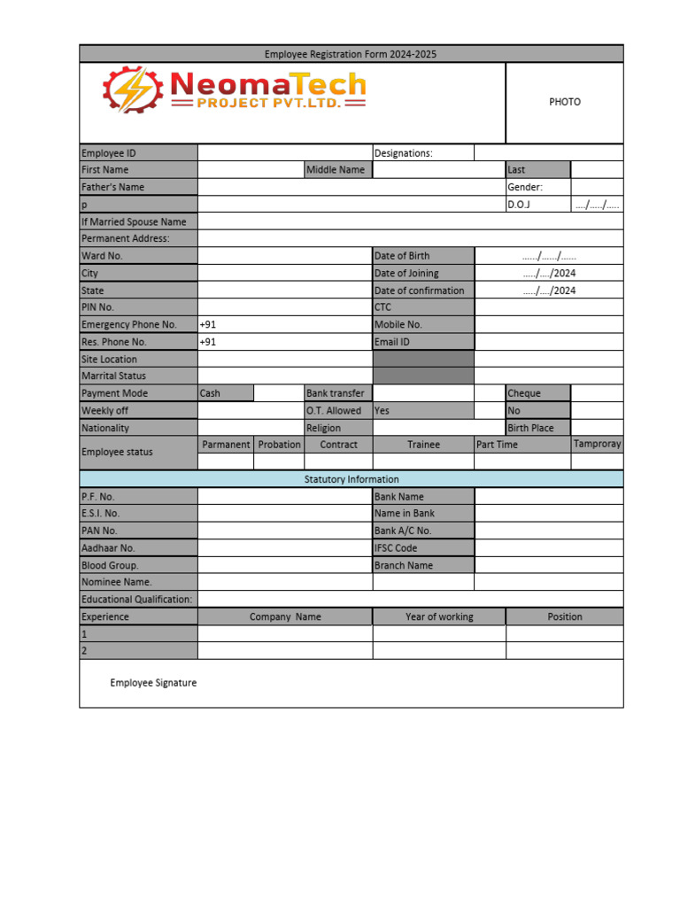 Employee Registration Form Guide | PDF