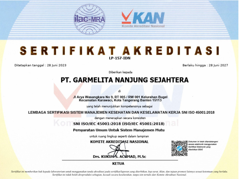 KAN Certificate CONTOH | PDF