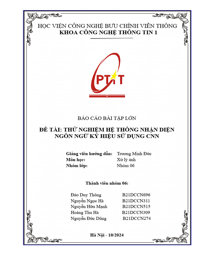 Báo cáo BTL môn Xử lý ảnh Nhóm 6 | PDF