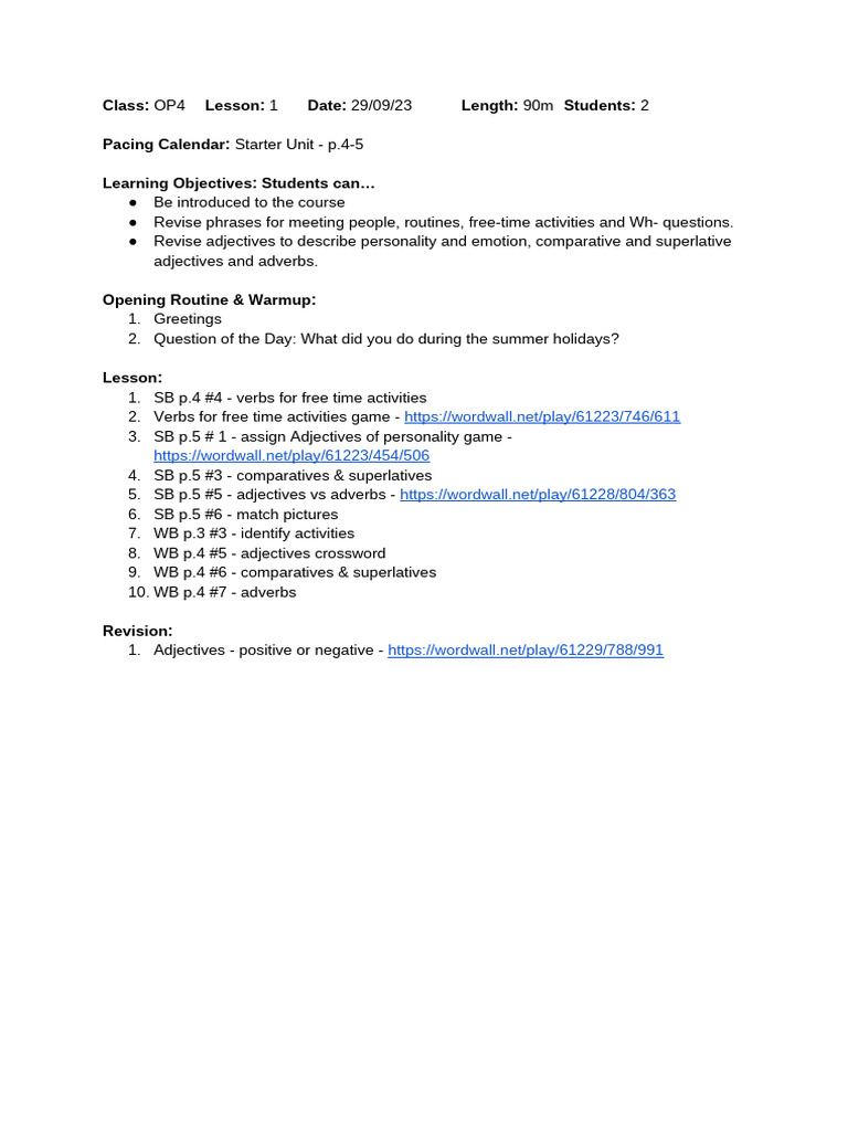 EO3 Lesson 1 (OP 4) | PDF