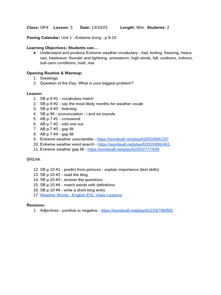 EO3 Lesson 3 (OP 4) | PDF