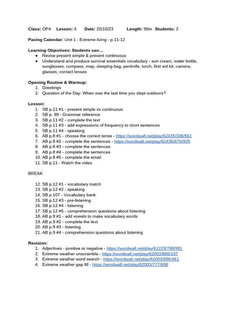 EO3 Lesson 4 (OP 4) | PDF