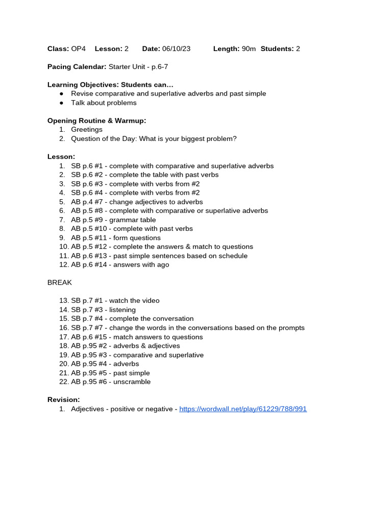 EO3 Lesson 2 (OP 4) | PDF