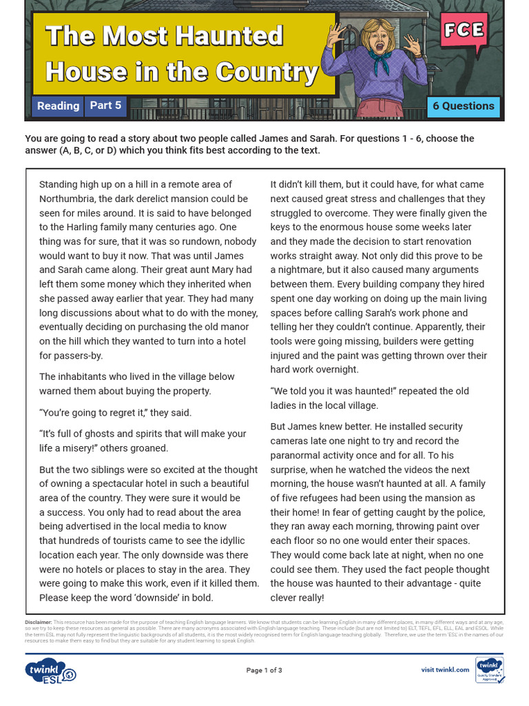 Haunted House Story for ESL Learners | PDF | English As A Second Or ...