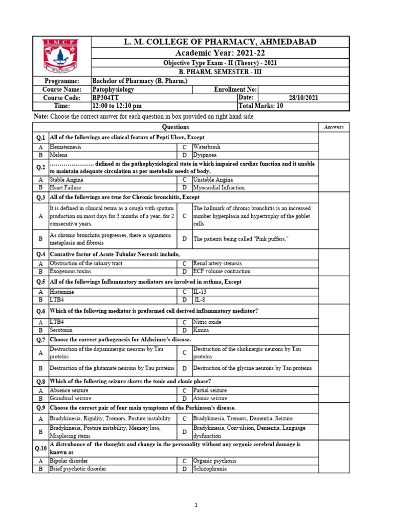 BP304TT OTE2 | PDF | Bronchitis | Dementia
