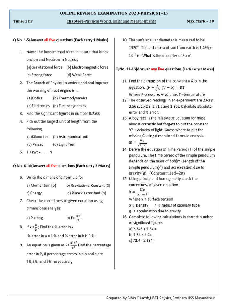 +1 Phy Chapter 1 & 2-Physicsl World & Units and Measurement | PDF | Force | Gravity