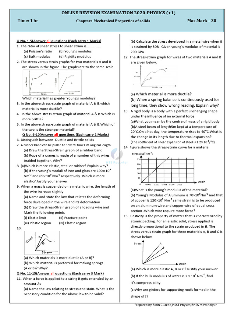 +1 Phy Chapter 9-Properties of Solids-Final | PDF | Deformation ...
