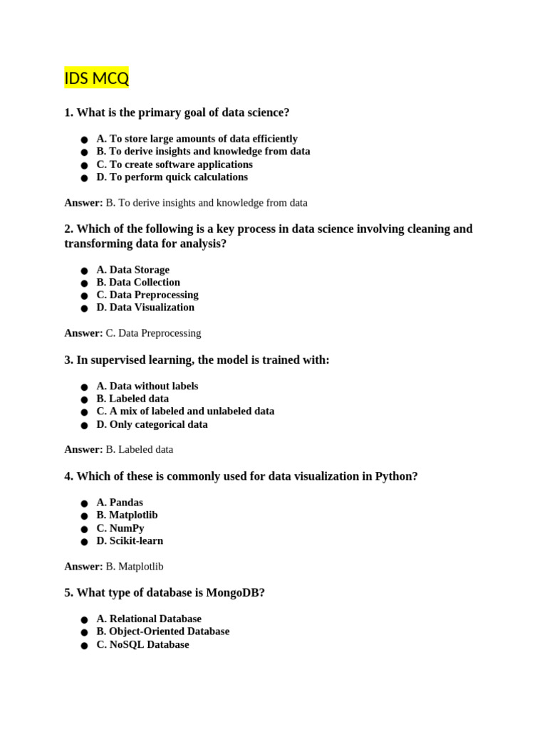 MCQ_IDS 1 | PDF | Support Vector Machine | Statistics