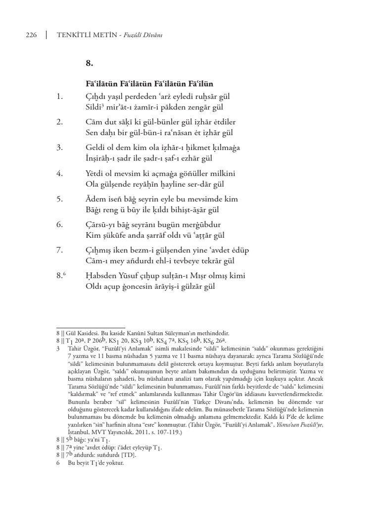 Fuzûlî - Gül Kasidesi | PDF