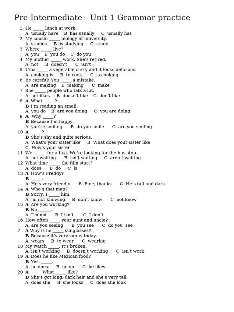 Unit 1 End of Unit Grammar Practice | PDF