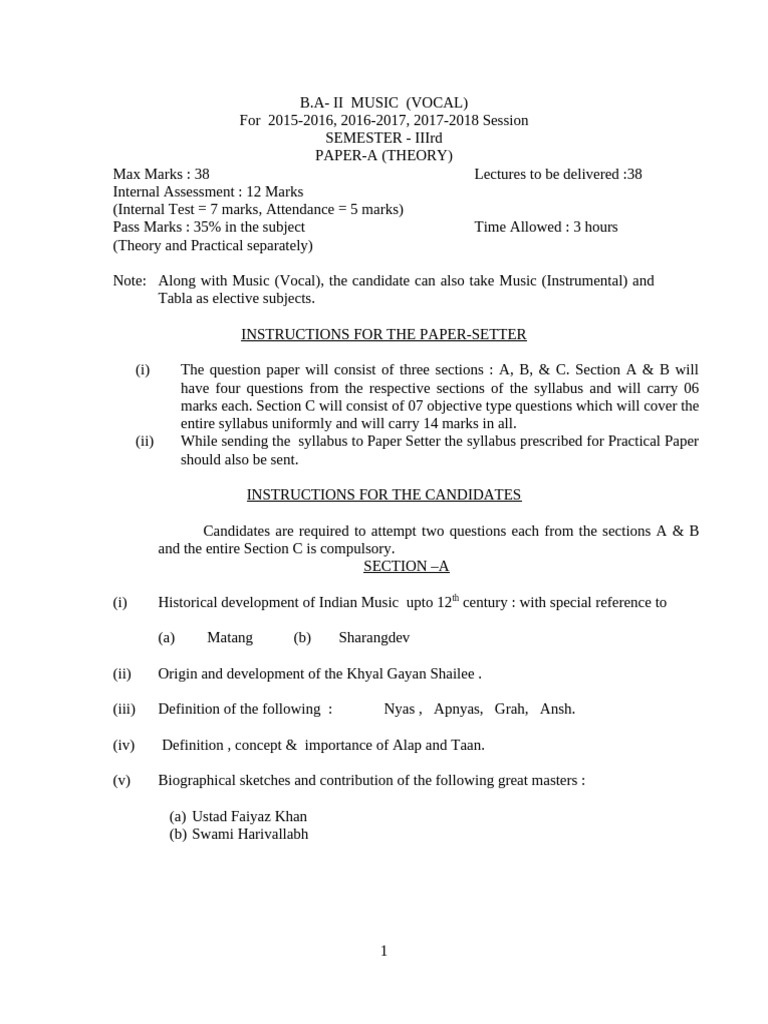 B.A. Part-II (Semester III & IV) (Vocal) | PDF | Classical And Art ...