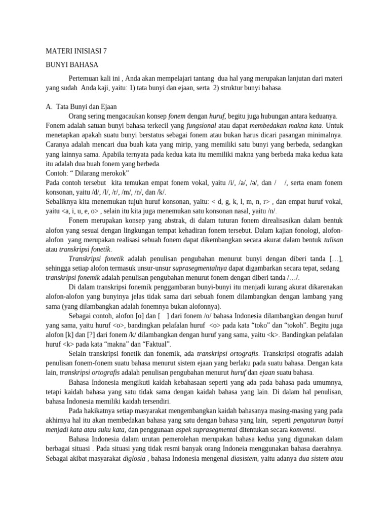 Materi Inisiasi 7 Fonologi BHS Ind | PDF