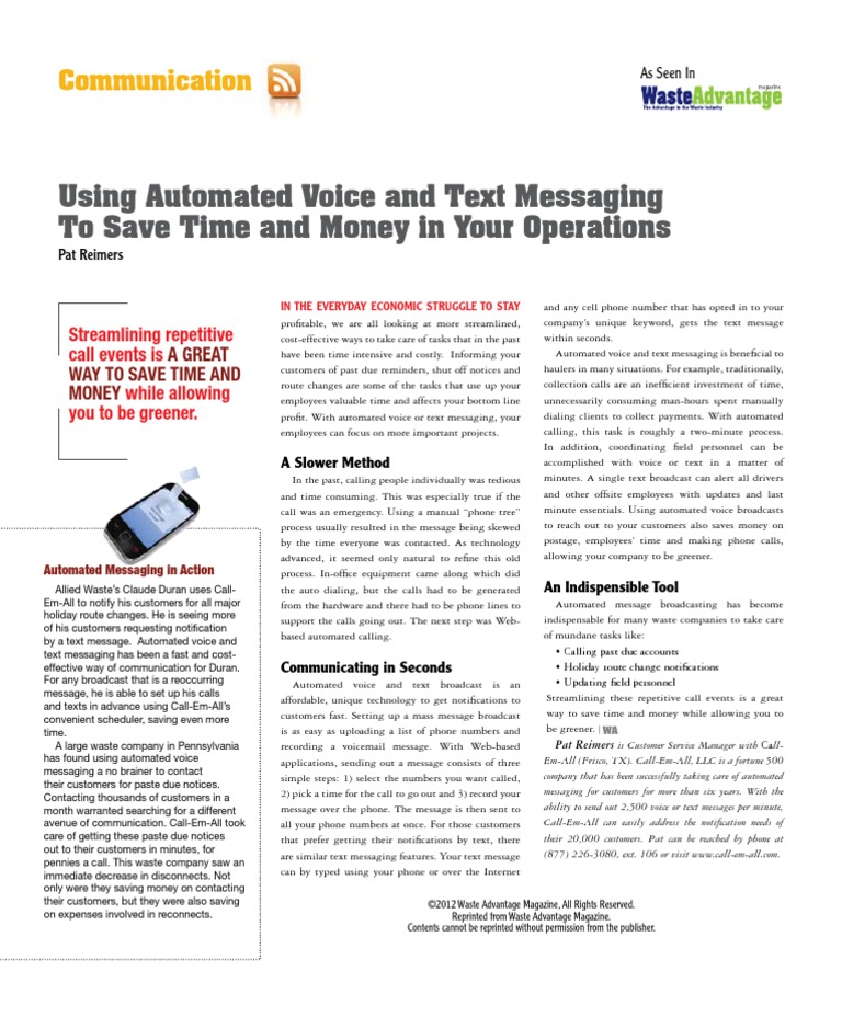 Using Automated Voice and Text Messaging To Save Time and Money in Your ...