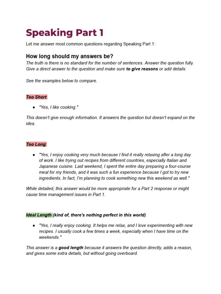 Speaking Part 1 | PDF | Taste