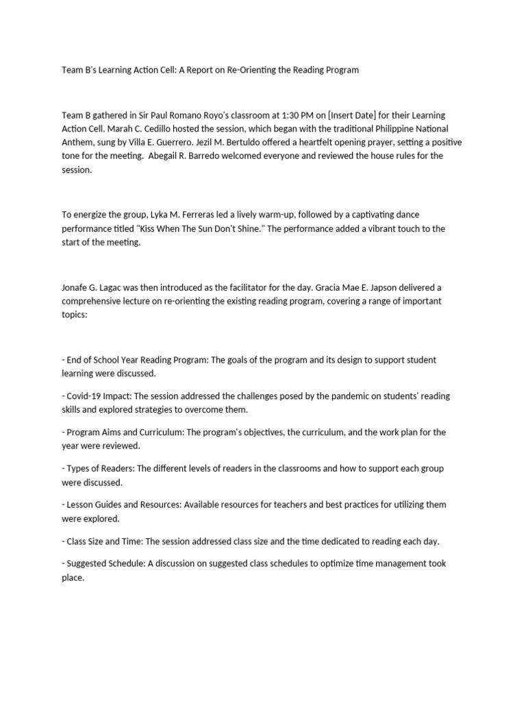 Re-Orienting Reading Program Report | PDF | Learning | Behavior ...