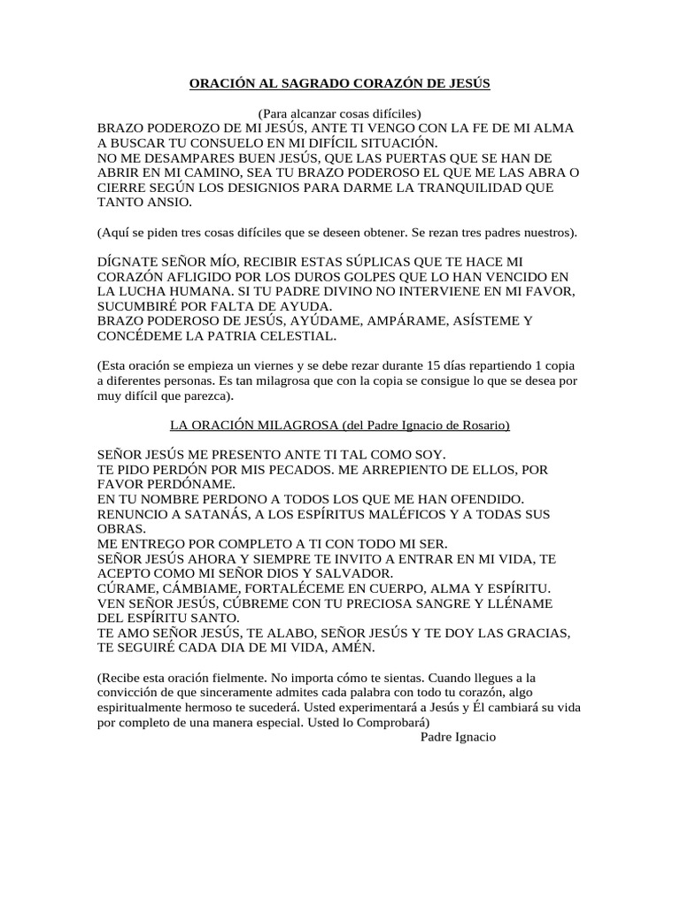 Oración Al Sagrado Corazón de Jesúsy Padre Ignacio | PDF