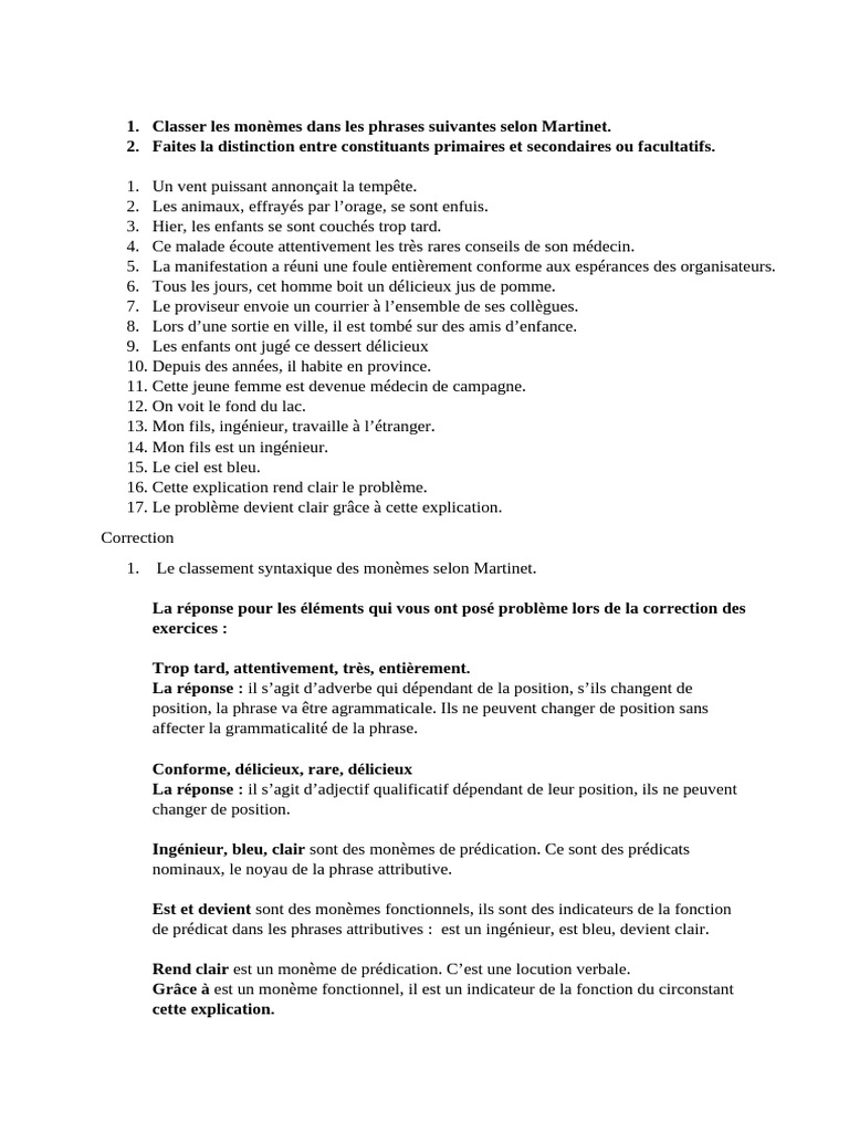 Classification des monèmes selon Martinet | PDF | Linguistique ...