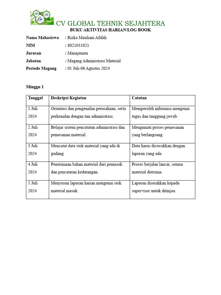 Buku Aktivitas Harian | PDF