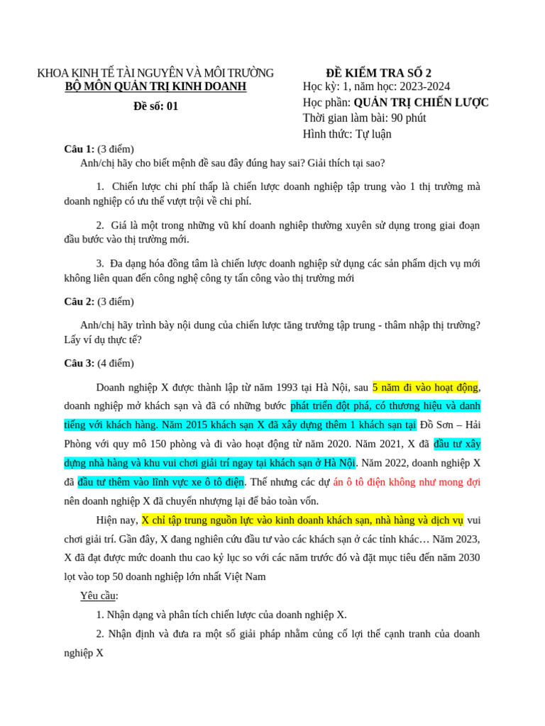 KT2 QTKD Kì 1 24-25 Đ1 | PDF