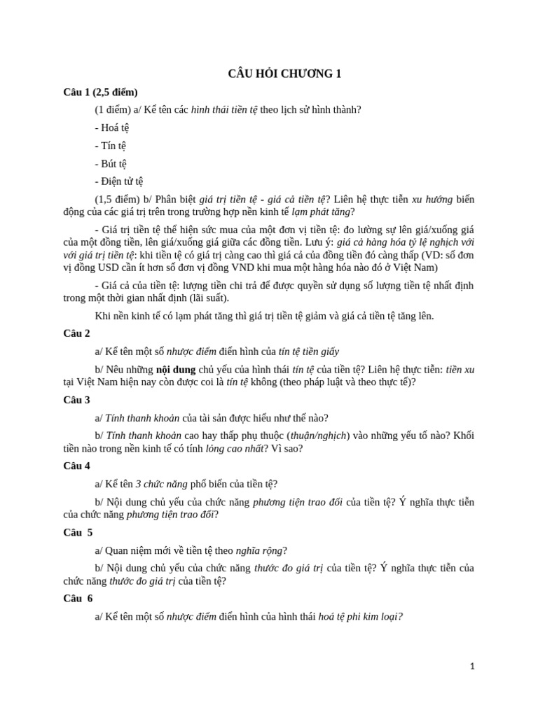 Câu hỏi lý thuyết TCTT new | PDF