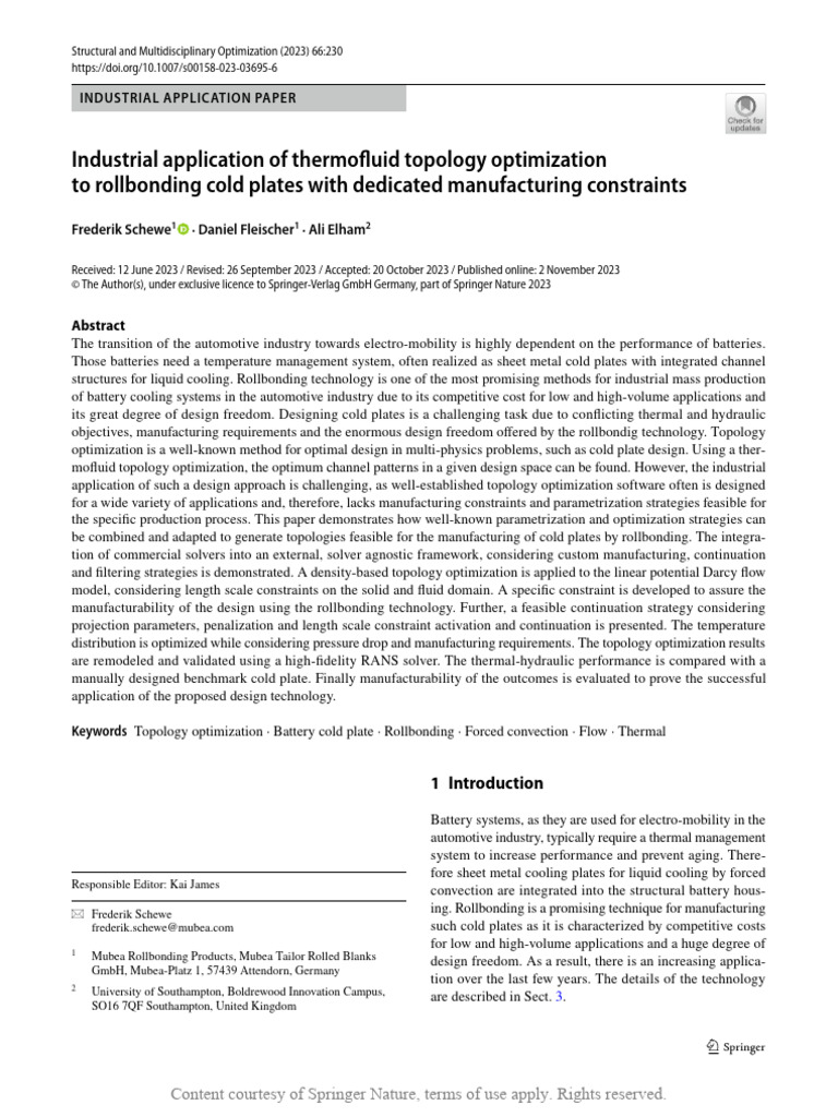 Industrial Application Of Thermofuid Topology Opti Pdf Mathematical Optimization Fluid