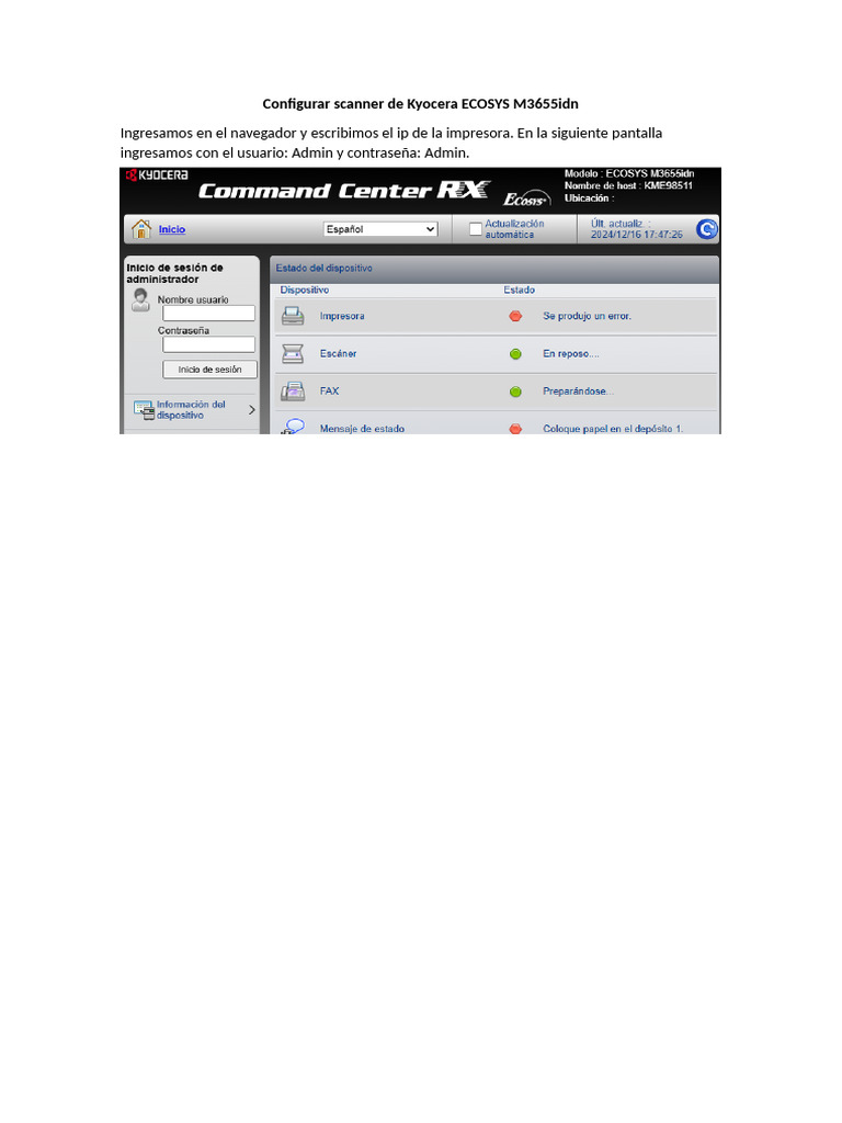 Configuración del scanner Kyocera M3655idn | PDF