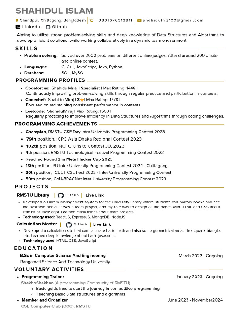 Shahidul_Islam_Resume (1) | PDF | Computer Programming | Software Engineering