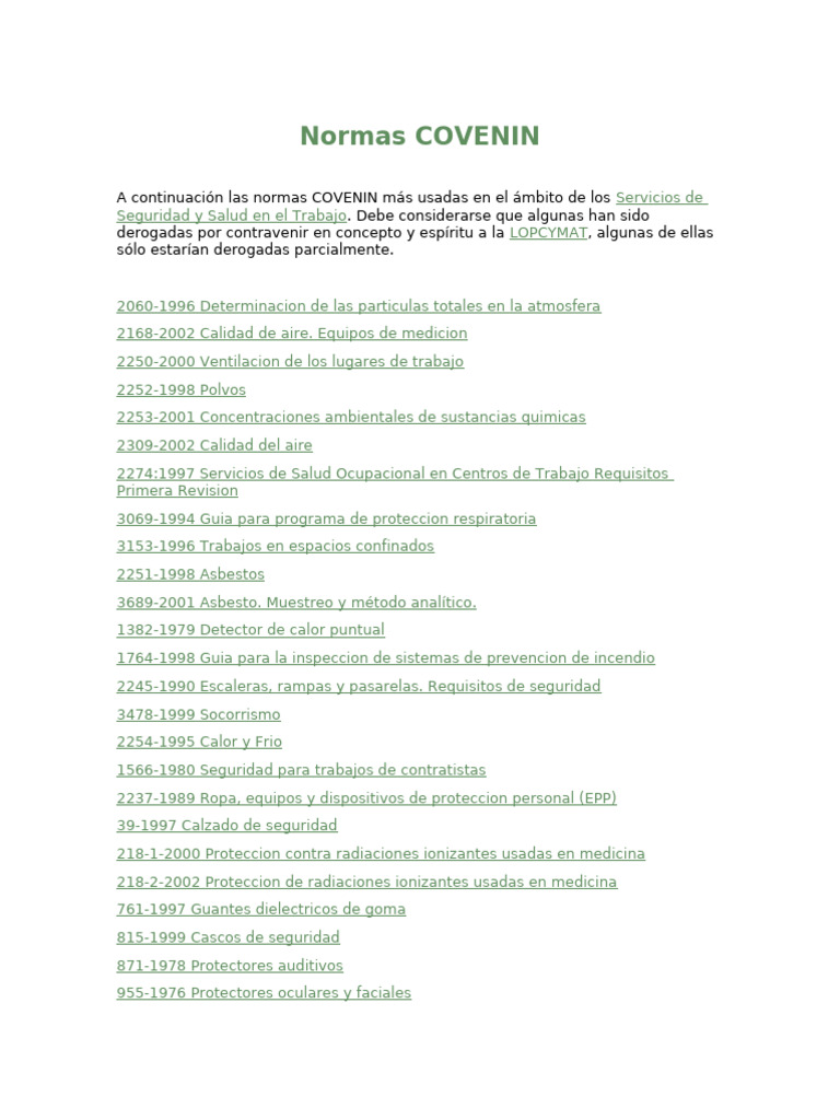 Normas COVENIN | PDF | Seguridad y salud ocupacional | Protección de ...