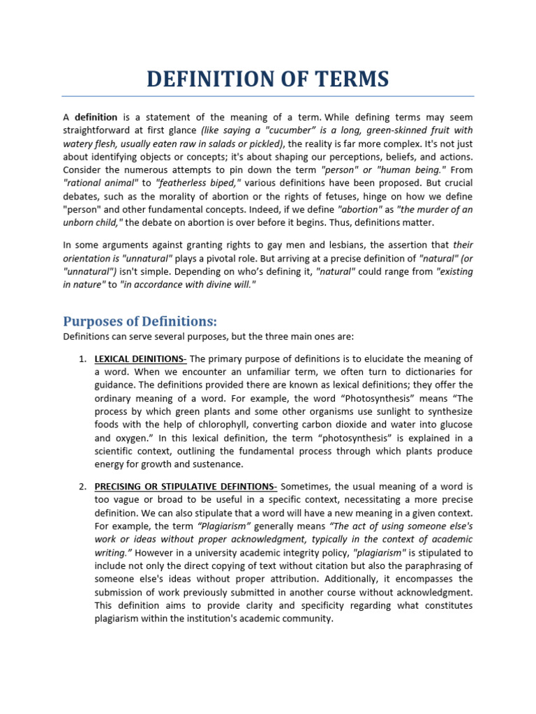 Importance of Definitions in Discourse | PDF | Definition | Plagiarism