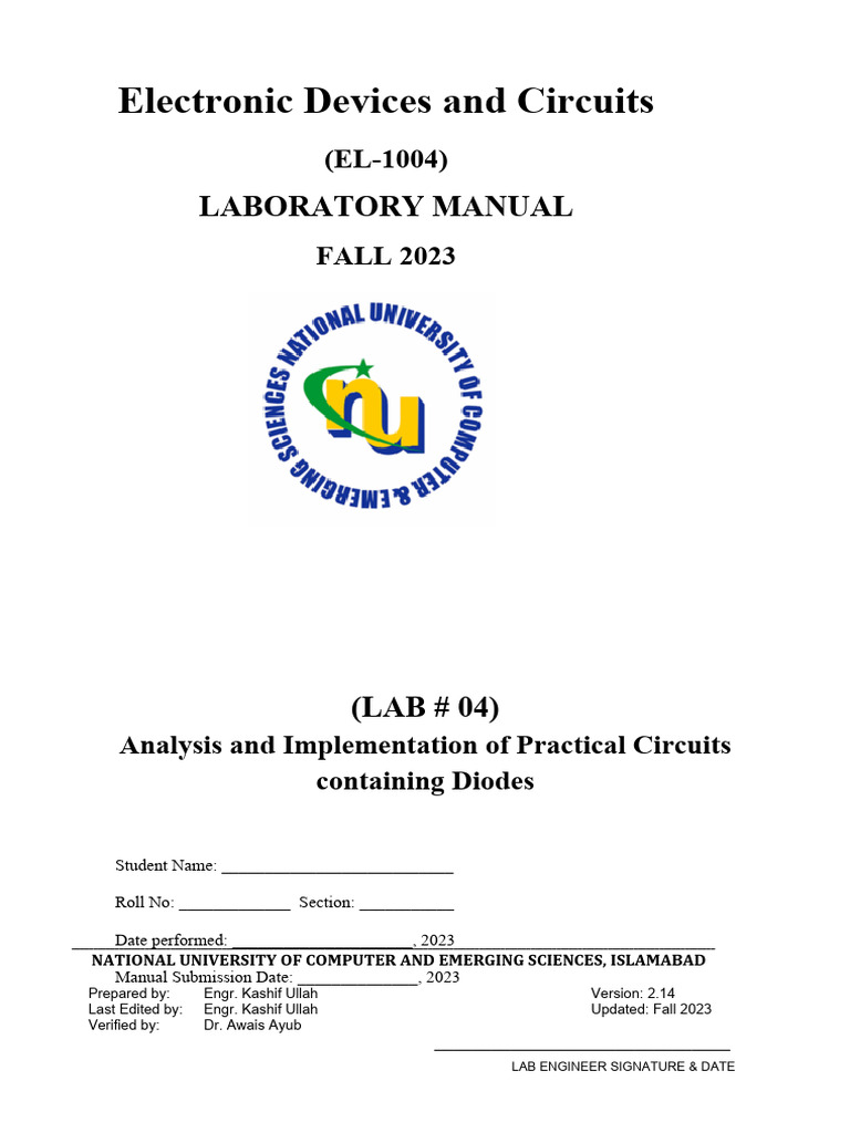 EDC Lab 04 Fall 2023 | PDF | P–N Junction | Diode