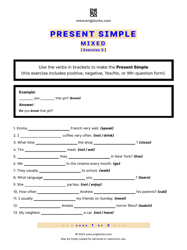 Present Simple Mixed Exercise 3 Removed | PDF