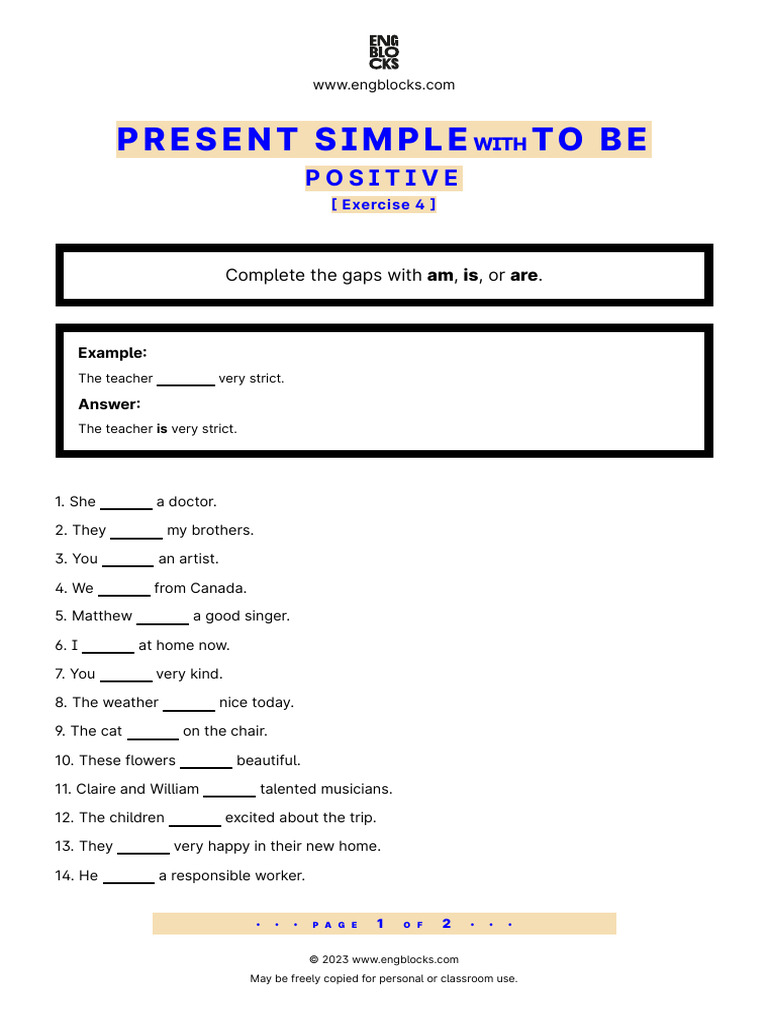 Present Simple "To Be" Exercises | PDF