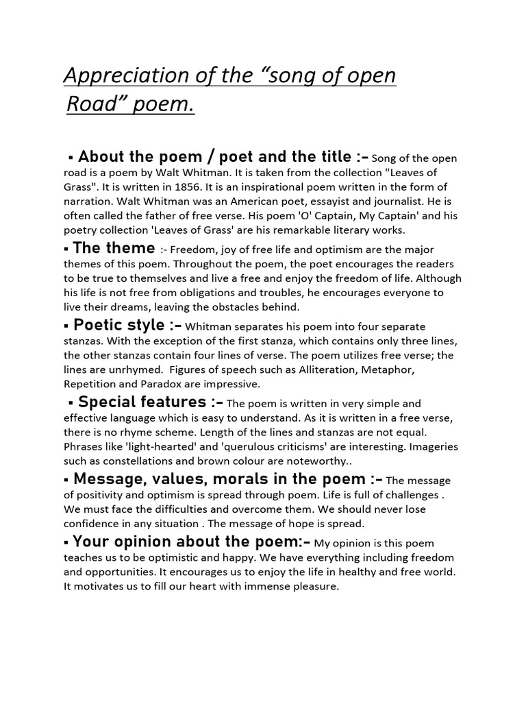 Poem Appreciation | PDF | Poetry
