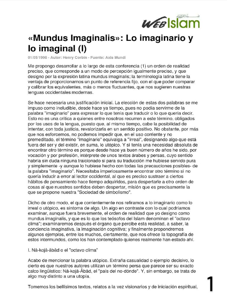Lo Imaginal Henry Corbin | PDF